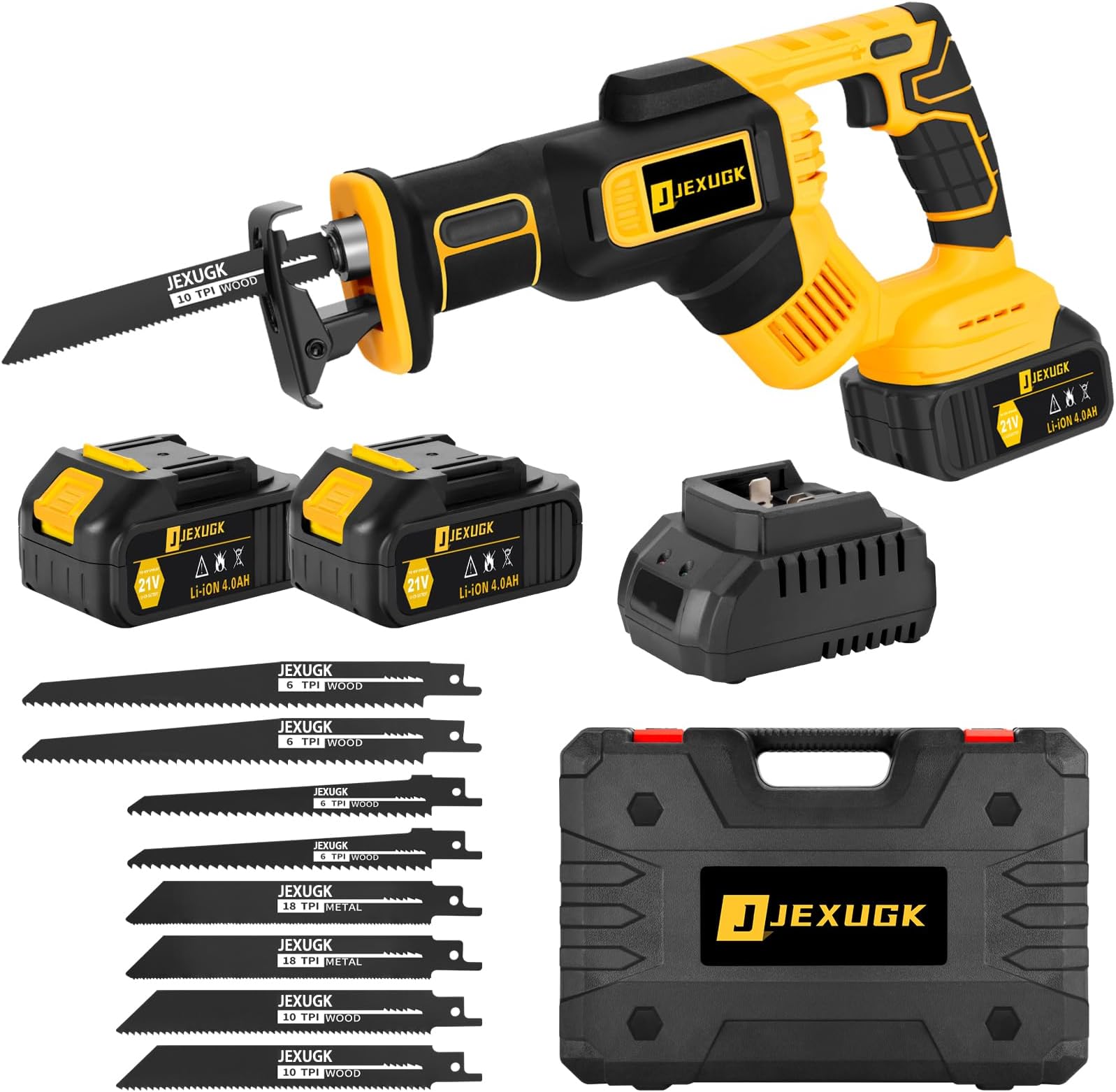 JEXUGK Reciprocating Saw Cordless, 21V 2 x 4.0Ah Battery Brushless ...