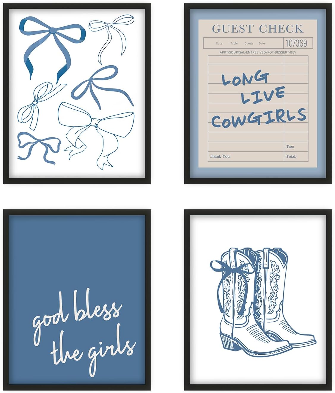 Amazon.com: YCKH Coquette Blue Bow Coastal Cowgirl Wall Art Decor ...