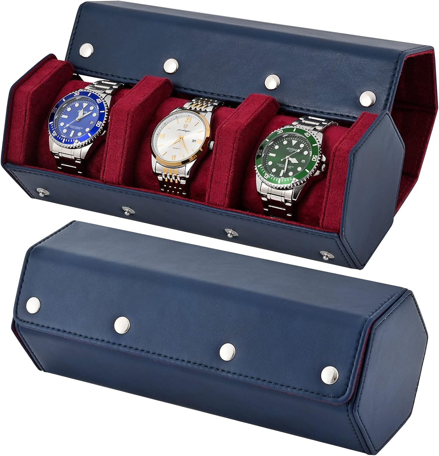 Amazon.com: ROSELLE Luxury Leather Watch Roll Travel Case for Men and ...