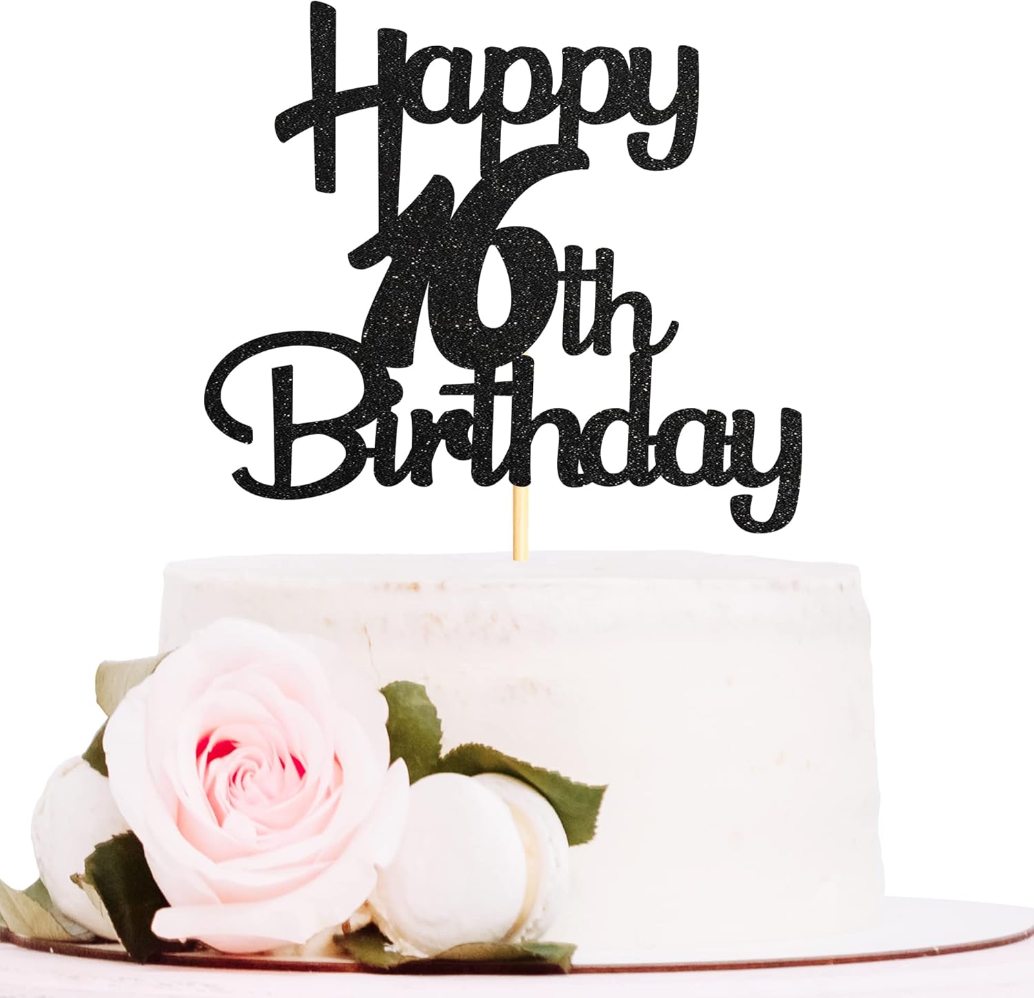 Amazon.com: Sotpot Happy 16th Birthday Cake Topper Black Glitter 16th ...
