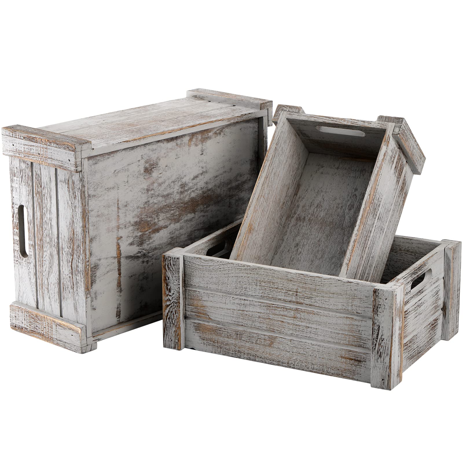 Hacaroa 3 Pack Wood Crates with Handles, Rustic Nesting Storage ...
