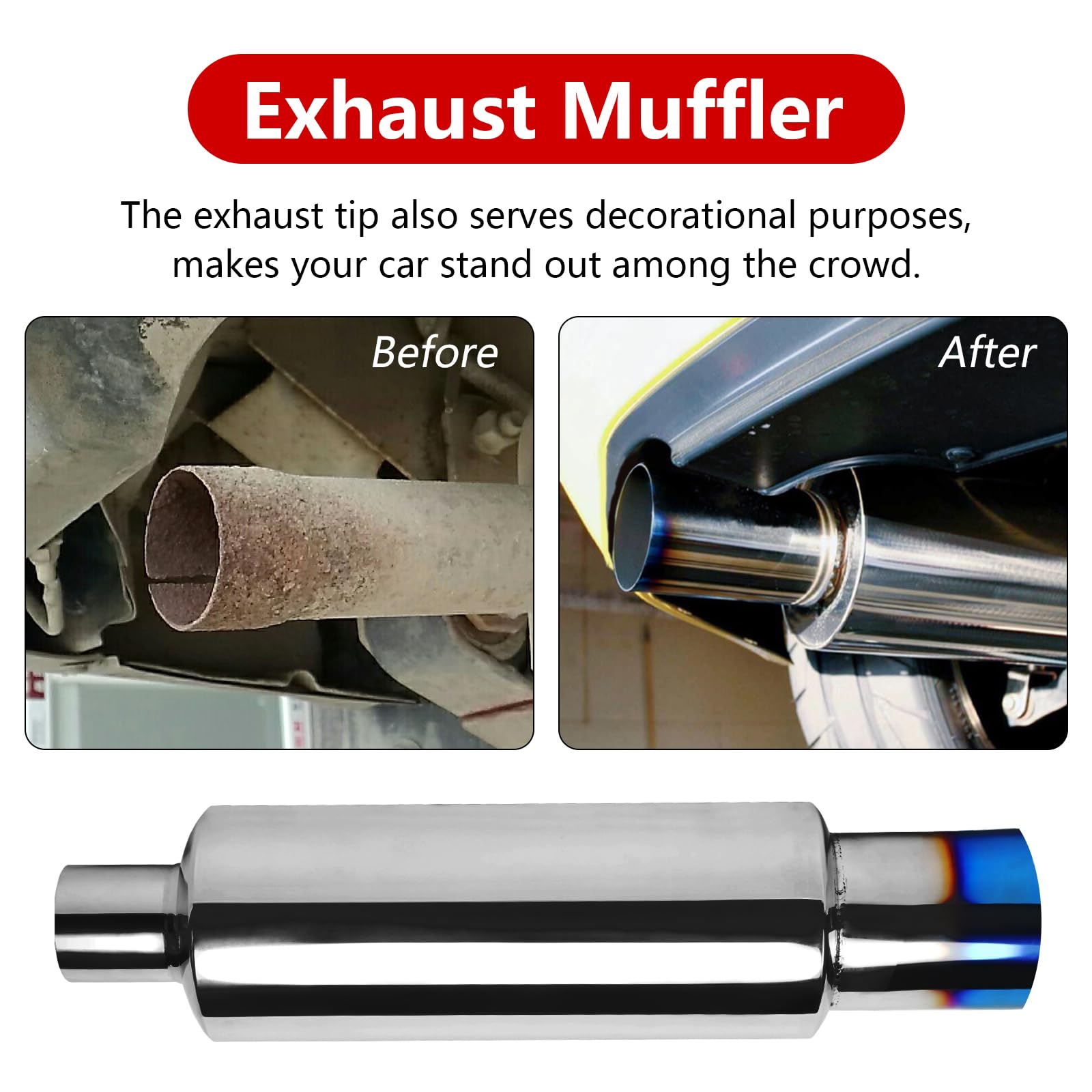 Snapklik.com : Exhaust Muffler,Stainless Steel Exhaust Burnt Tip,14 ...