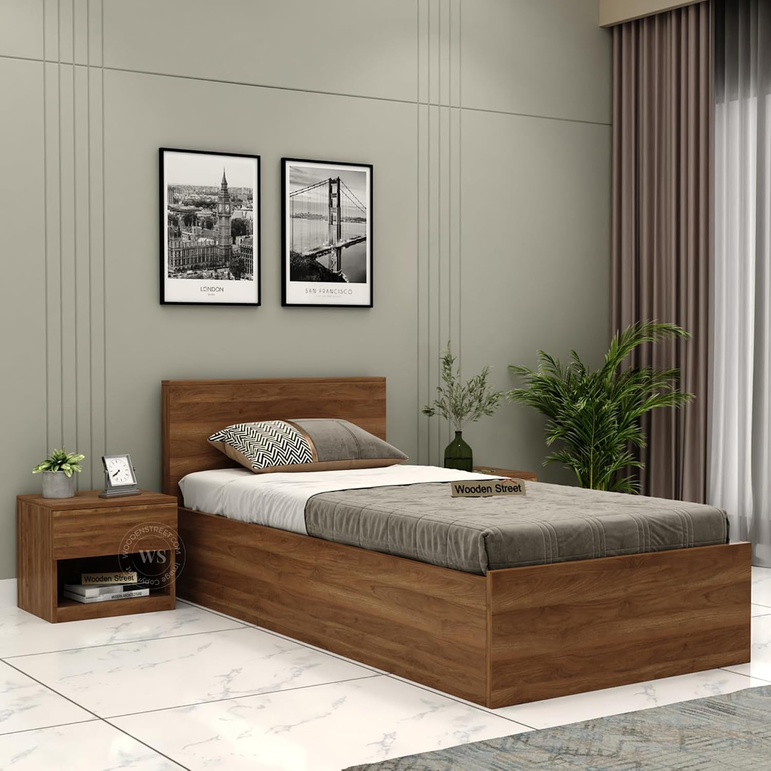 Wooden Street Floria Bed | Premium Sheesham Wood King Size Bed Without ...