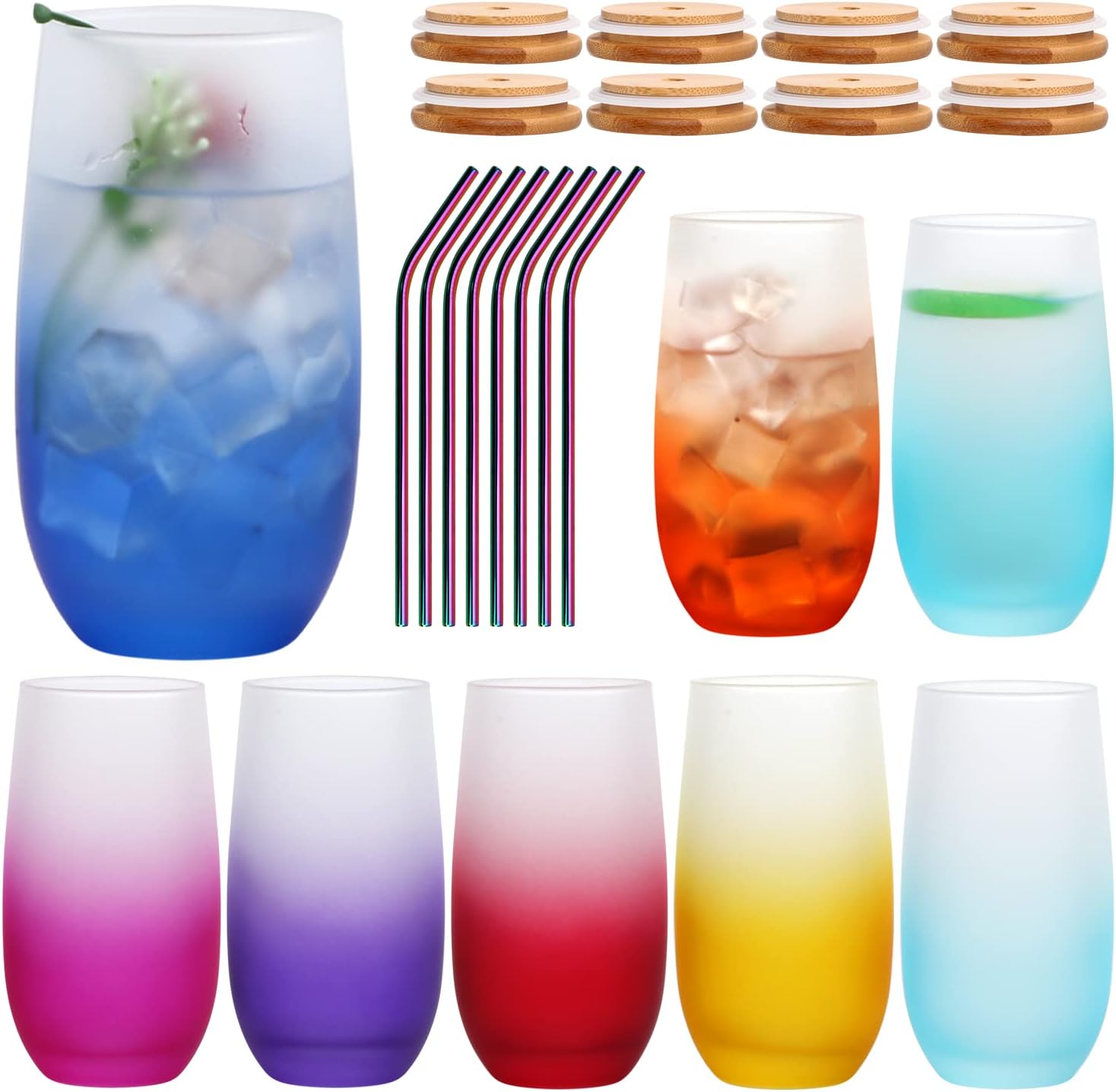 Amazon.com | Ufrount 16 OZ Colorful Drinking Glasses with Lids and ...