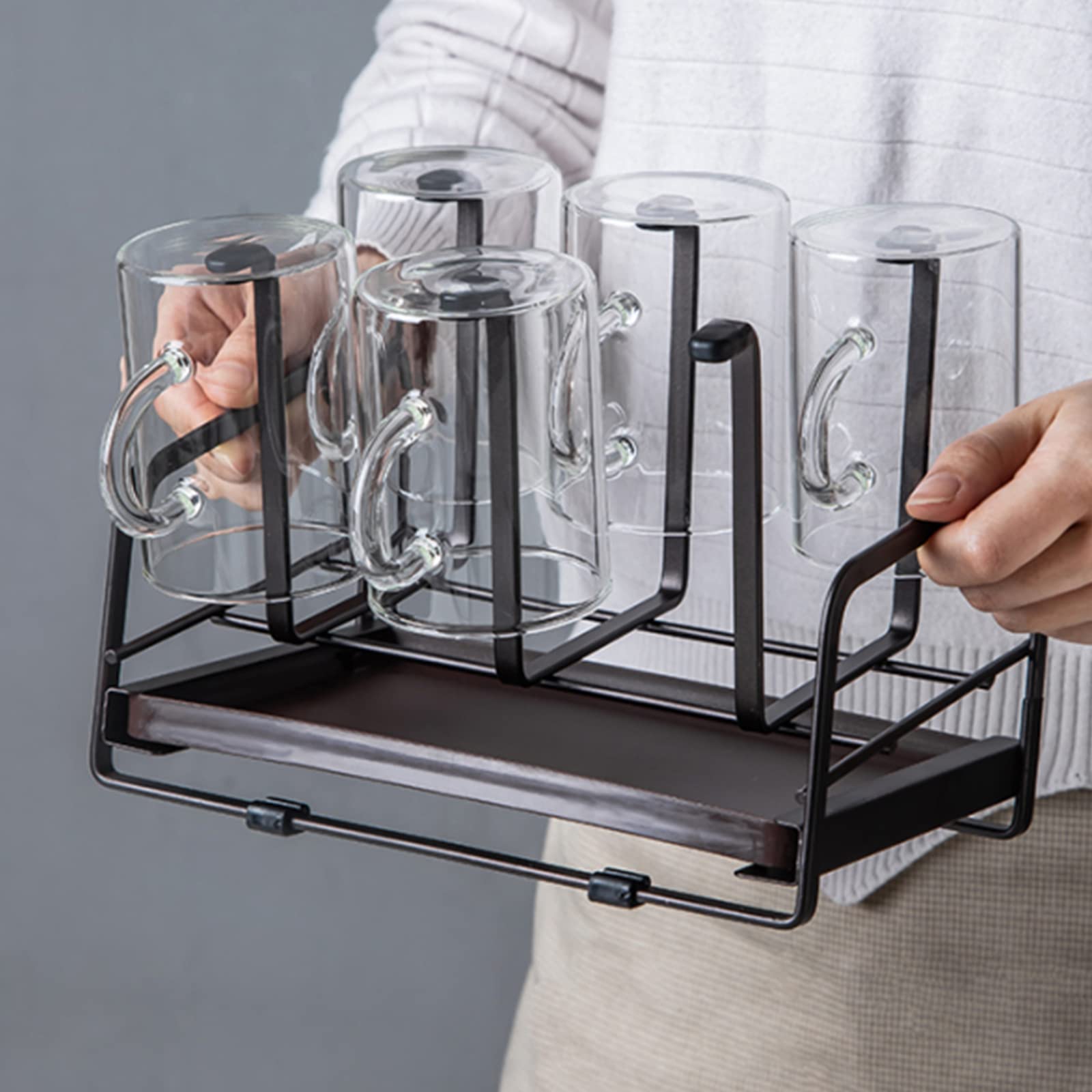 Lyellfe 2 Pack Cup Drying Rack, Glass Bottle Holder with Drain Tray ...