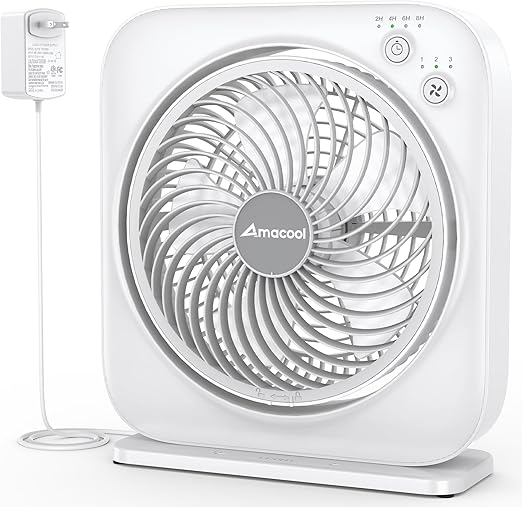 Amazon.com: AMACOOL Table Fan, 12 inch Box Fan with 3 Speeds & 8HRS ...