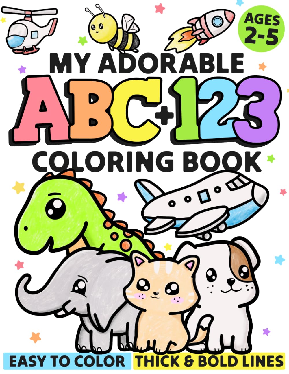 My Adorable ABC + 123 Coloring Book: Letters, Numbers and Shapes ...