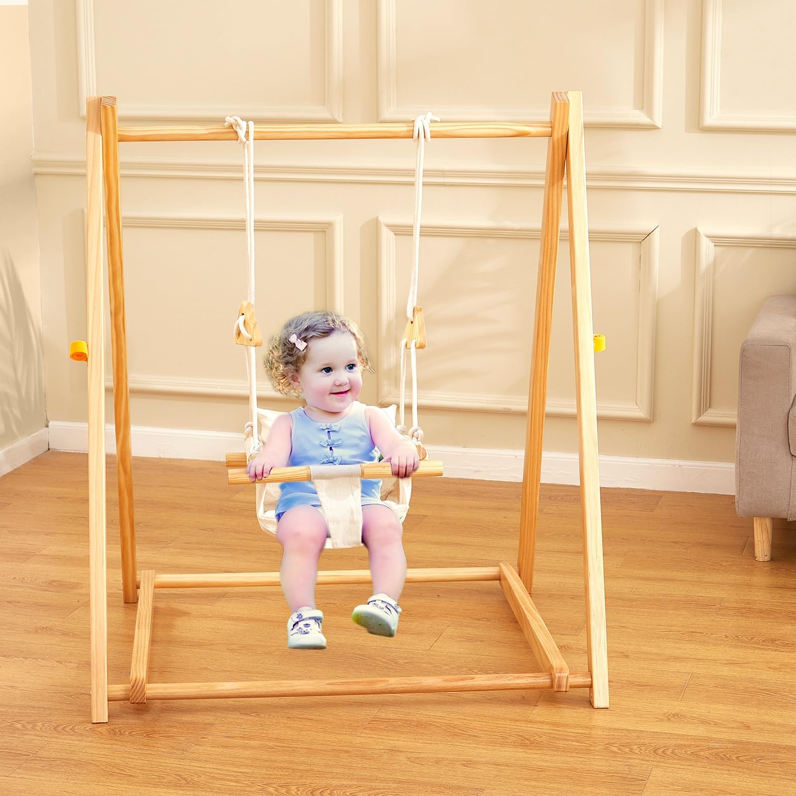 Amazon.com: Wooden Swing Set for Toddler 6-36 Month, Foldable Baby ...