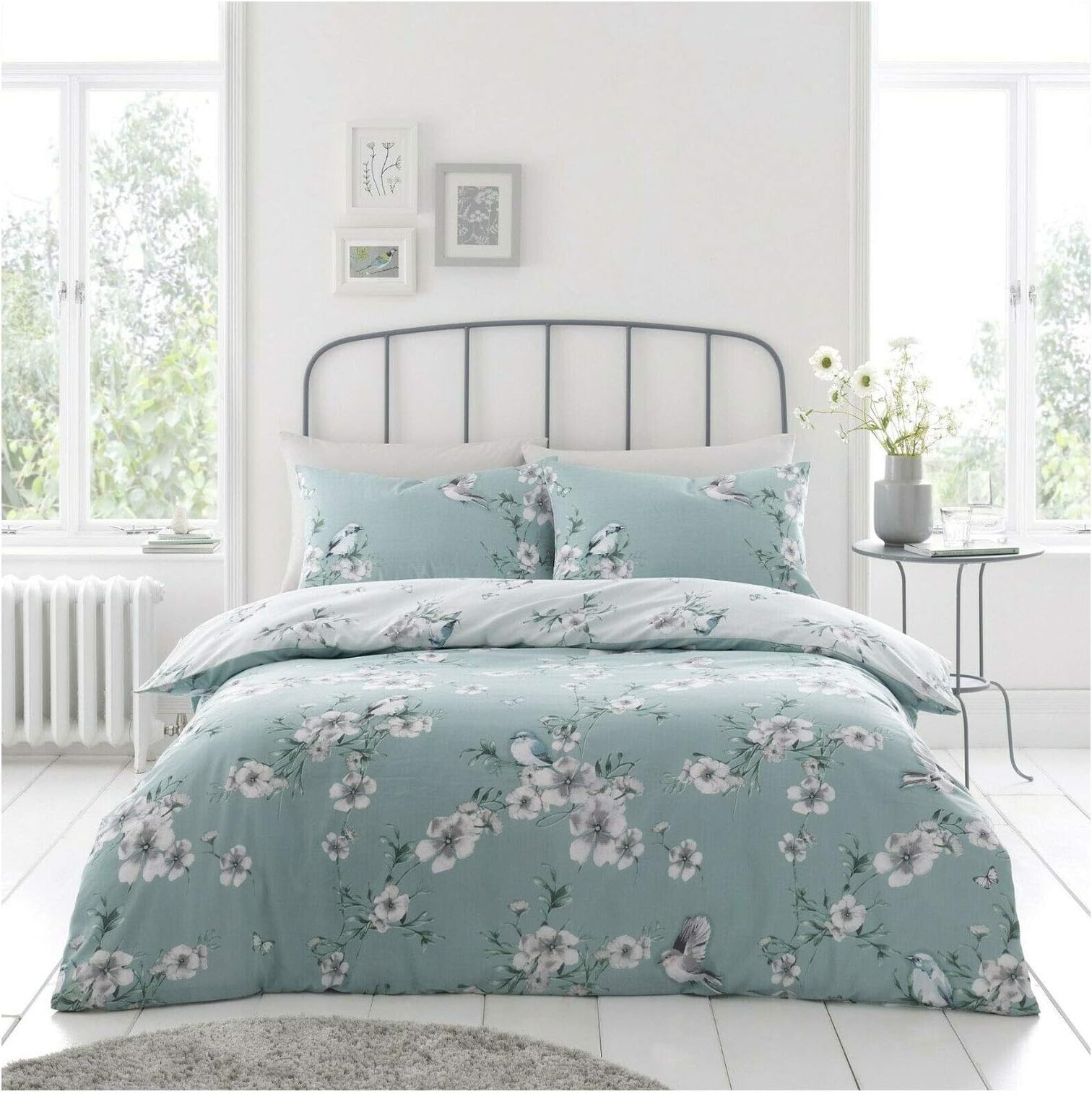 HOMEMAKER BEDDING ® Duvet Set Blossom Flower Duck Egg Teal Quilt Cover ...