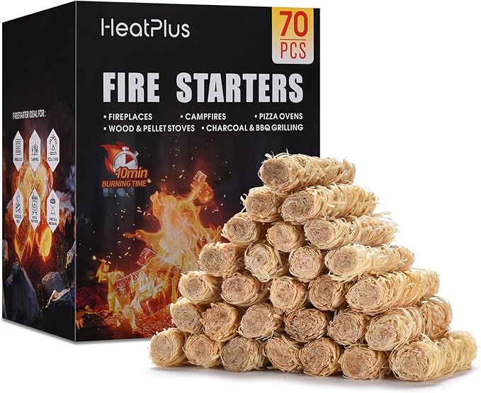 Amazon.com : Heatplus Fire Starter -70 Pcs Fire Starters for Campfires, Fireplace, Grill, Wood ...