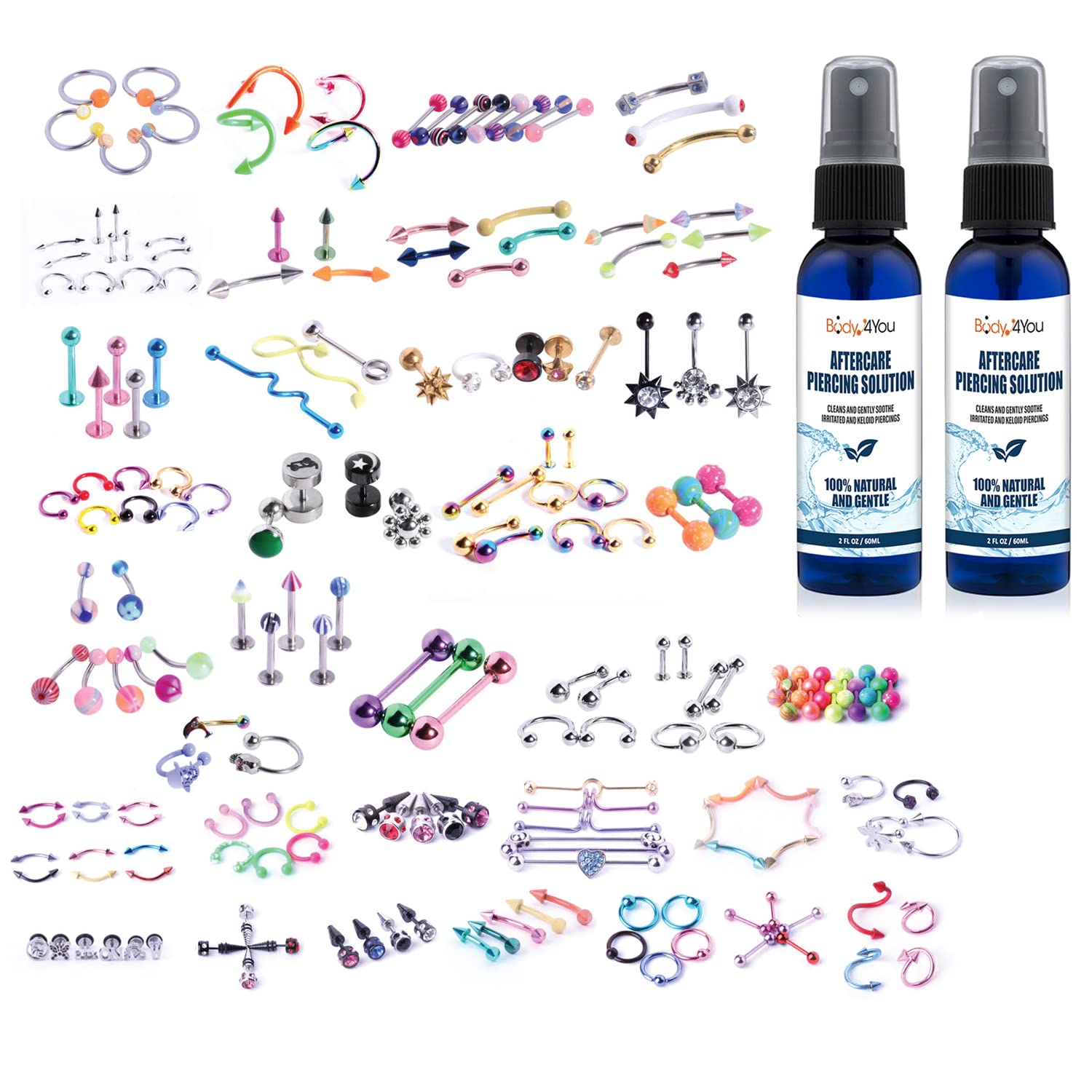 Amazon.com: BodyJ4You 122PC Body Piercing Jewelry Aftercare Saline ...