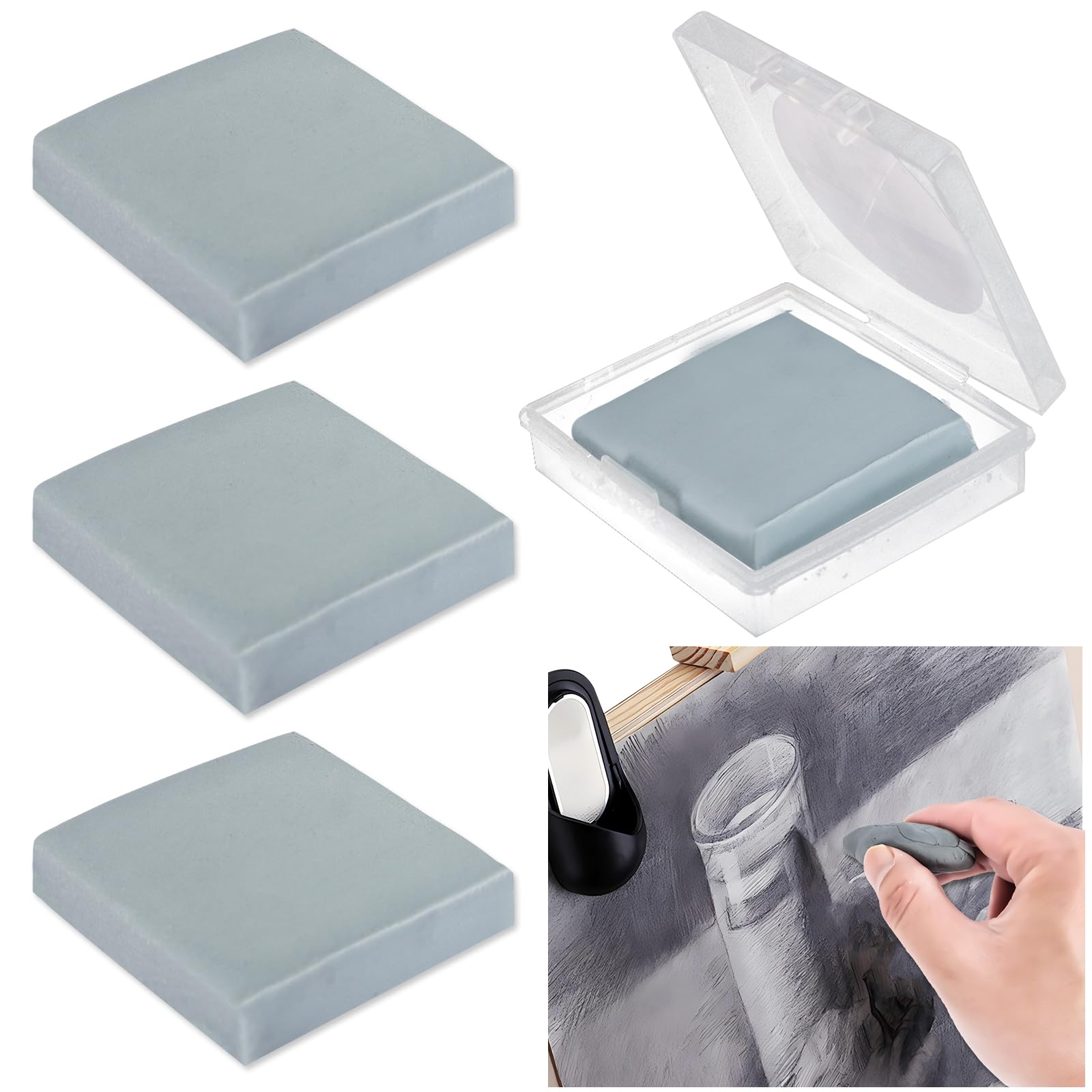 4Pcs Kneaded Art Erasers, Grey Kneadable Artists Putty Rubber,Create ...