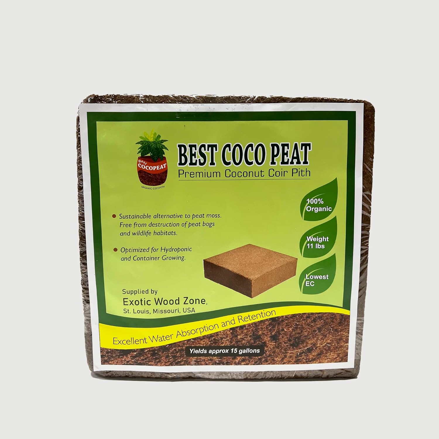 Premium Coco Peat - 100% Organic 5Kg Block | Expands 15 Gallon ...