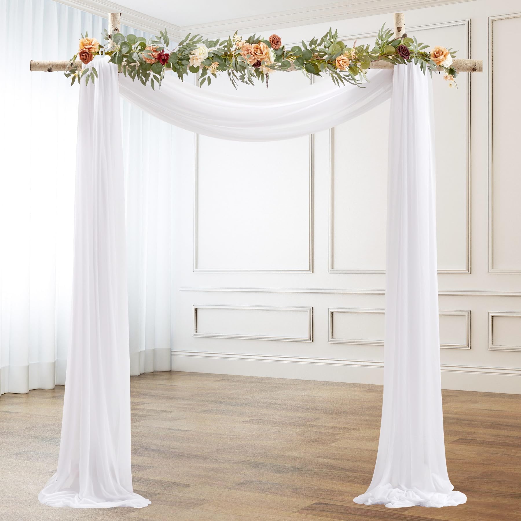 Amazon.com: rongflower Wedding Arch Draping Fabric 2 Panels 20Ft White ...