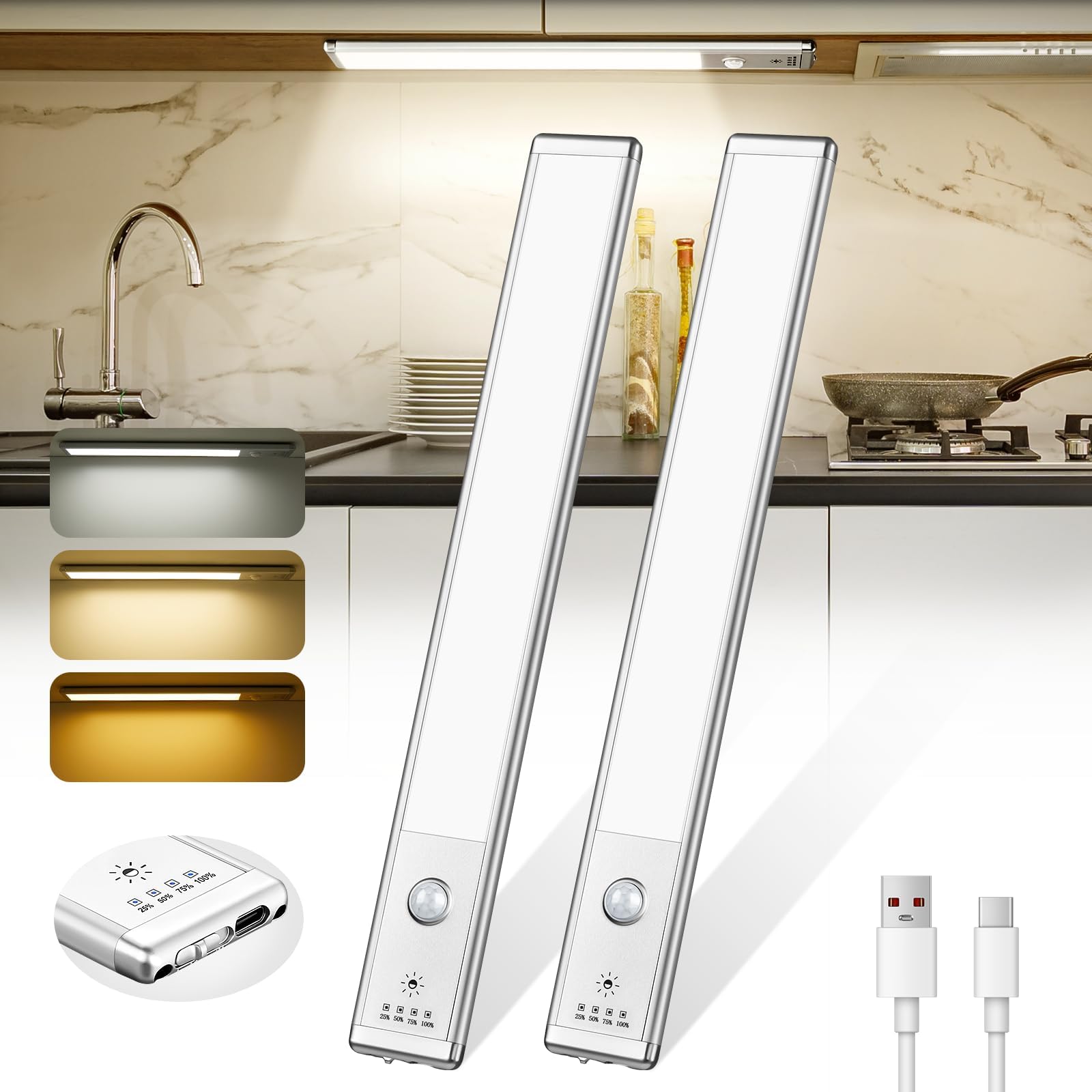 Under Cabinet Kitchen Lights, 2PCS 88 Leds 32cm Motion Sensor Lights ...