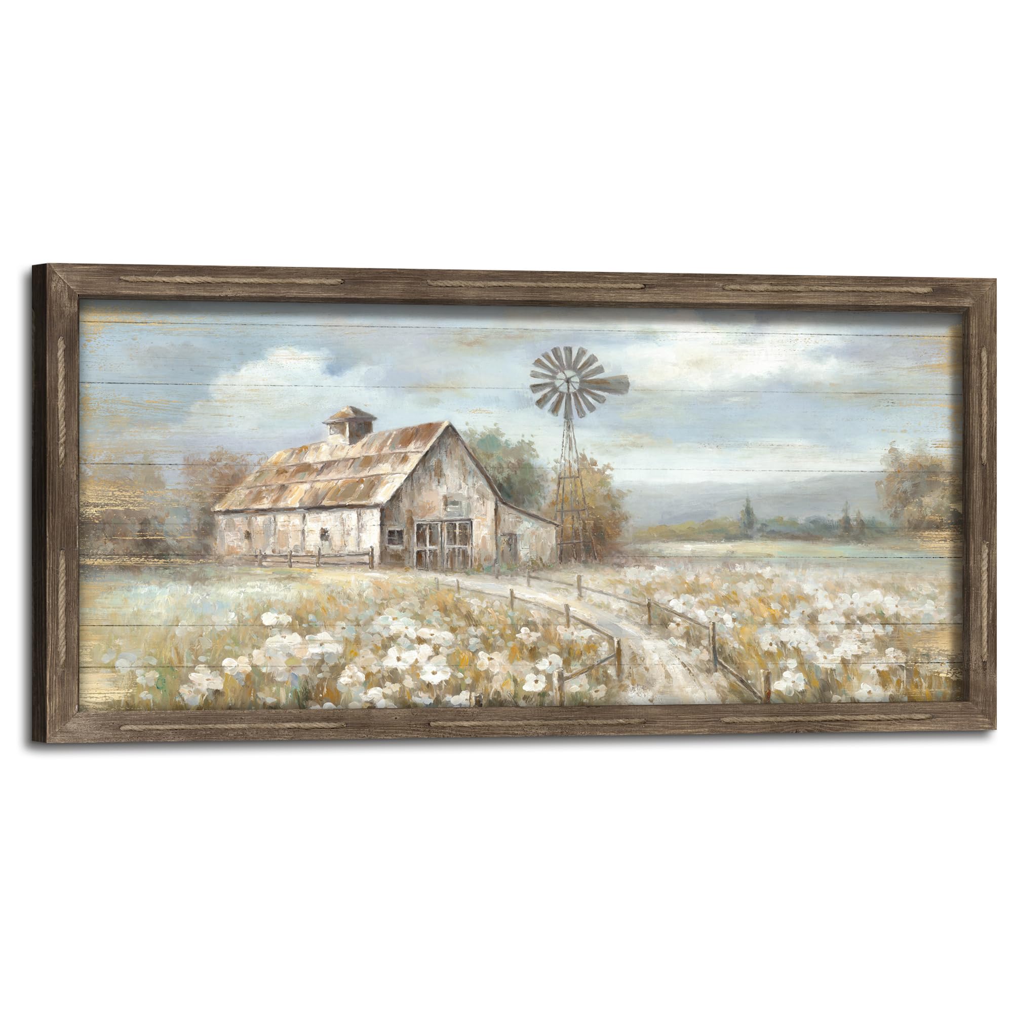 Amazon.com: Farmhouse Wall Art Wood Decor: Large Framed Barn Windmill ...