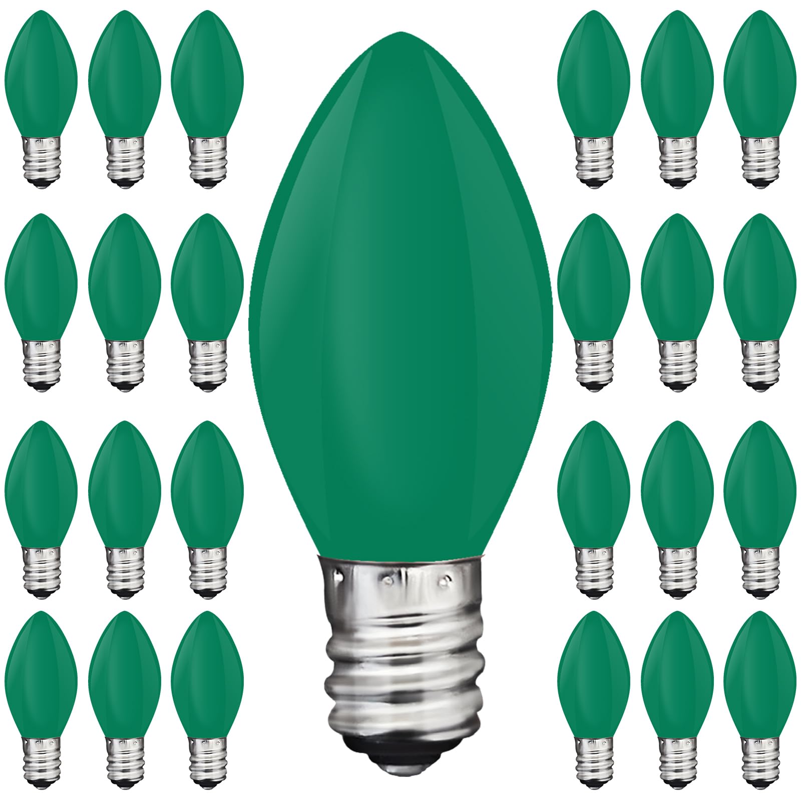 25 Pack C7 Green Led Replacement Light Bulbs, Christmas Indoor Outdoor ...