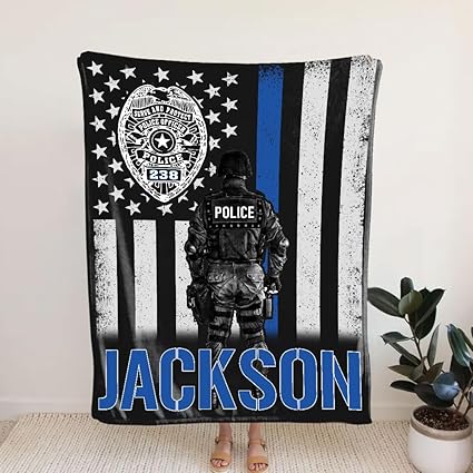 Amazon.com: VIBAMUS Personalized Police Blankets for Men, Police ...