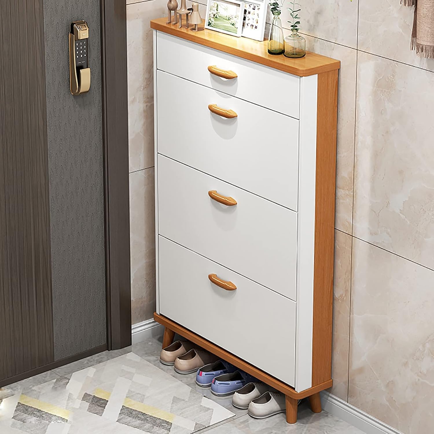 Amazon.com: HOBIBA Shoe Storage Cabinet, Narrow Shoe Cabinet, Slim Shoe ...