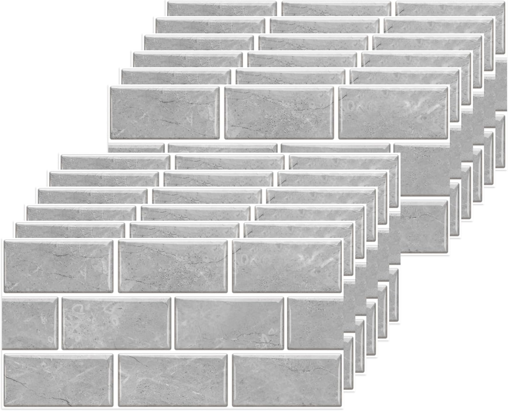 BUYBLIFE Grey Stone Wall Sticker, 12 Rectangular Sheets, 15x30 cm, PVC ...