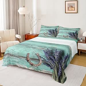 Amazon.com: Western Sheet Set Farmhouse Texas Stars Horseshoe Bedding ...