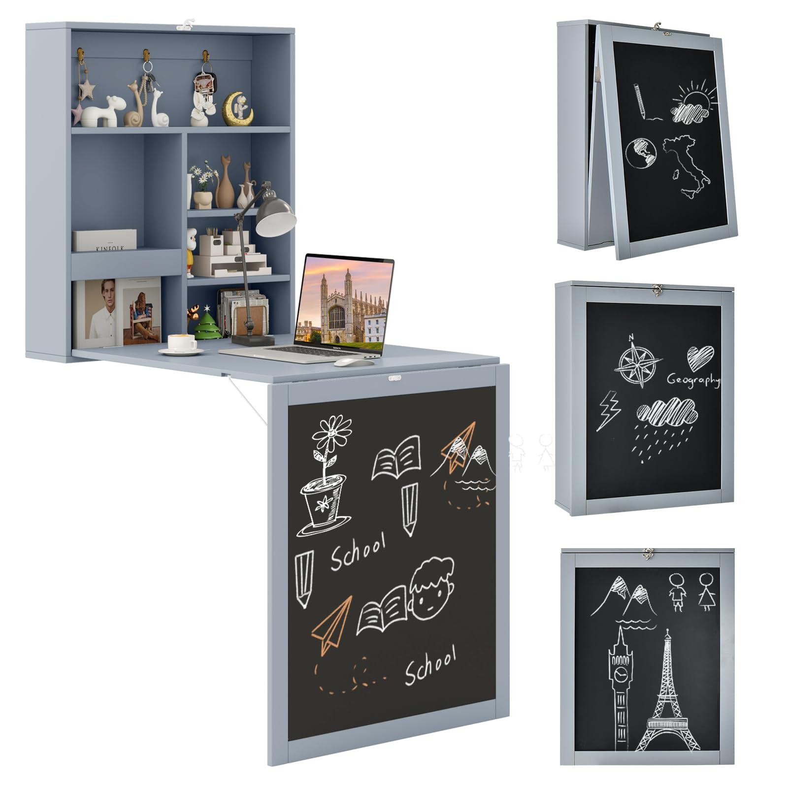 Tangkula Foldable Wall Mounted Desk Floating Desk With Chalkboard ...