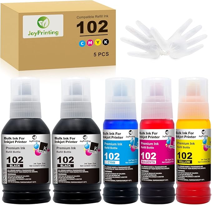 JoyPrinting 102 Ink Replacement for Epson 102 Ink Bottle Refills ...