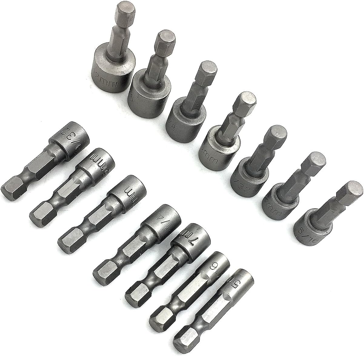 14pc Quick Change Power Nut Driver Bit Set Metric Socket Wrench Hex ...