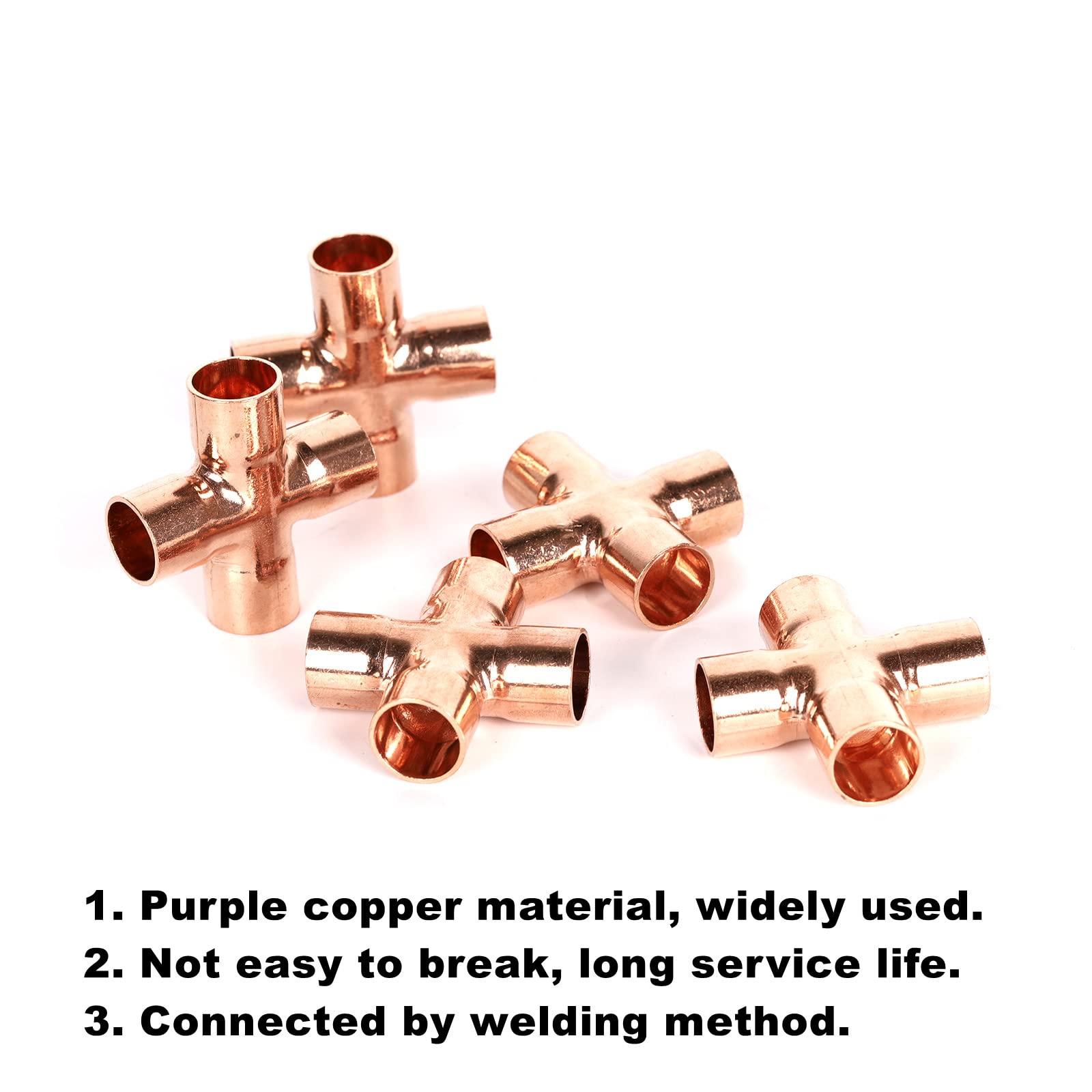 5Pcs 4-Way Copper Cross Union Pipe Fitting Inner Diameter:15mm for Air ...