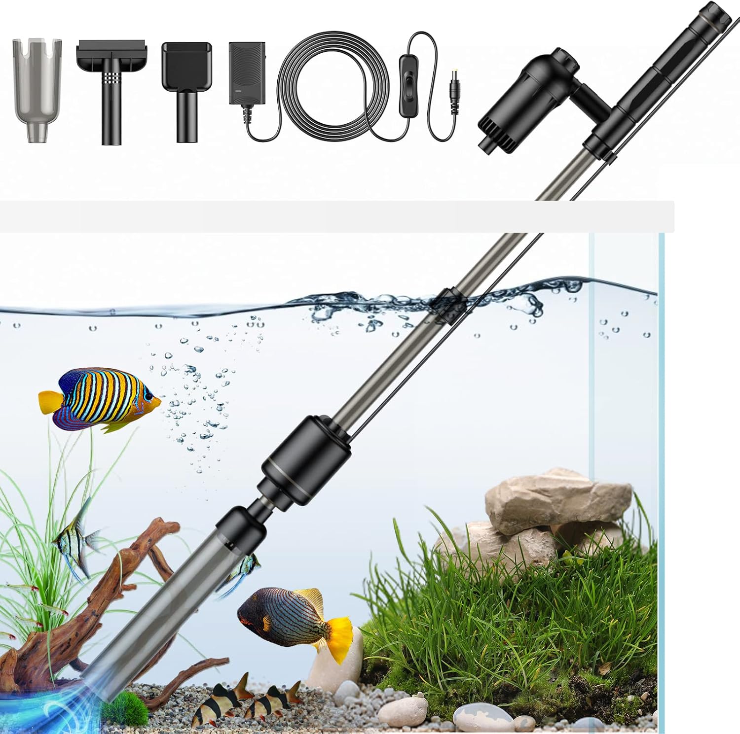 AKKEE Electric Aquarium Gravel Cleaner: Upgraded 6 in 1 Fish Tank ...