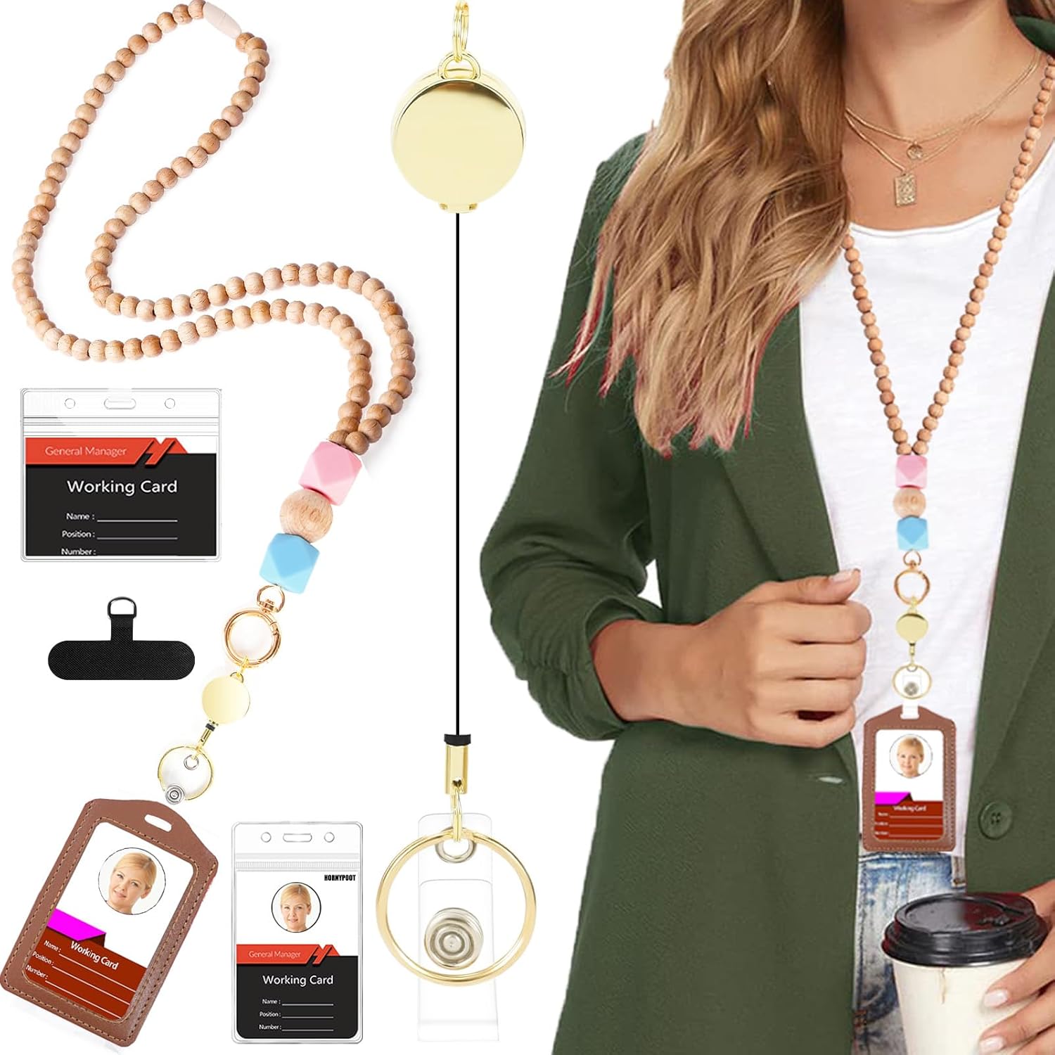 Amazon.com: Cute Teacher Lanyards with Id Holder,Wood Beaded ...