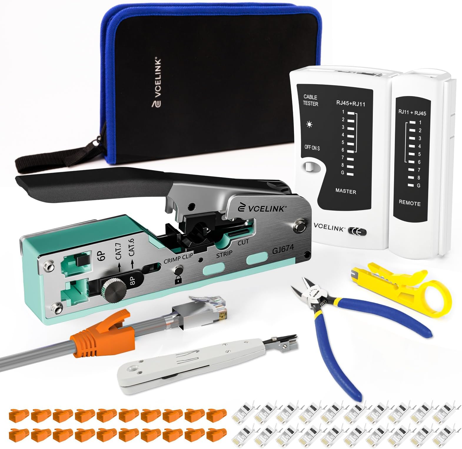 Netzwerk Werkzeug Set,RJ45 Crimpzange Netzwerkstecker Set mit 20xRJ45 ...