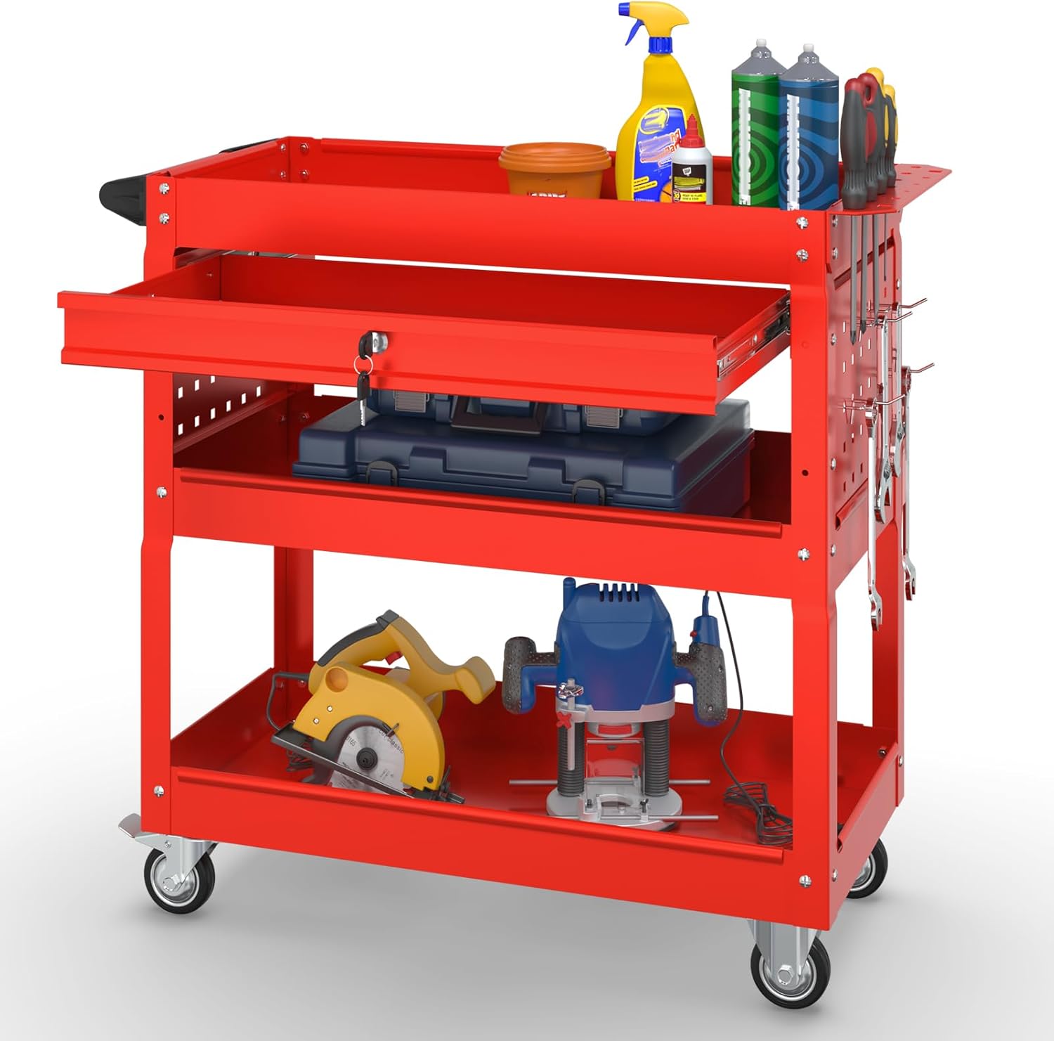 Amazon.com: 3 Tier Rolling Tool Cart on Wheels with Locking Drawer ...