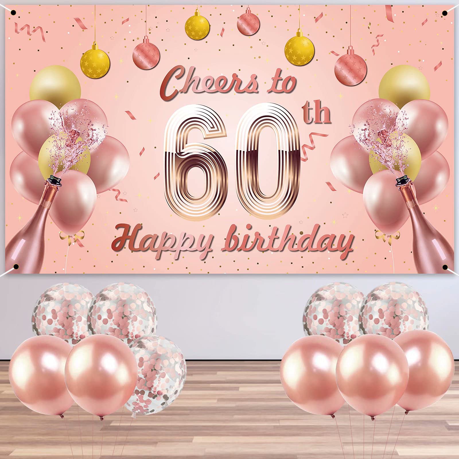 Buy 60th Birthday Party Decoration, Rose Gold Cheers to 60 Years Banner ...