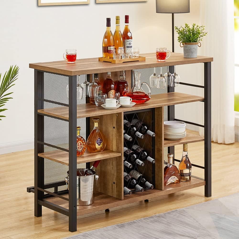 Amazon.com: BON AUGURE Industrial Home Bar Unit for Liquor and Glasses ...