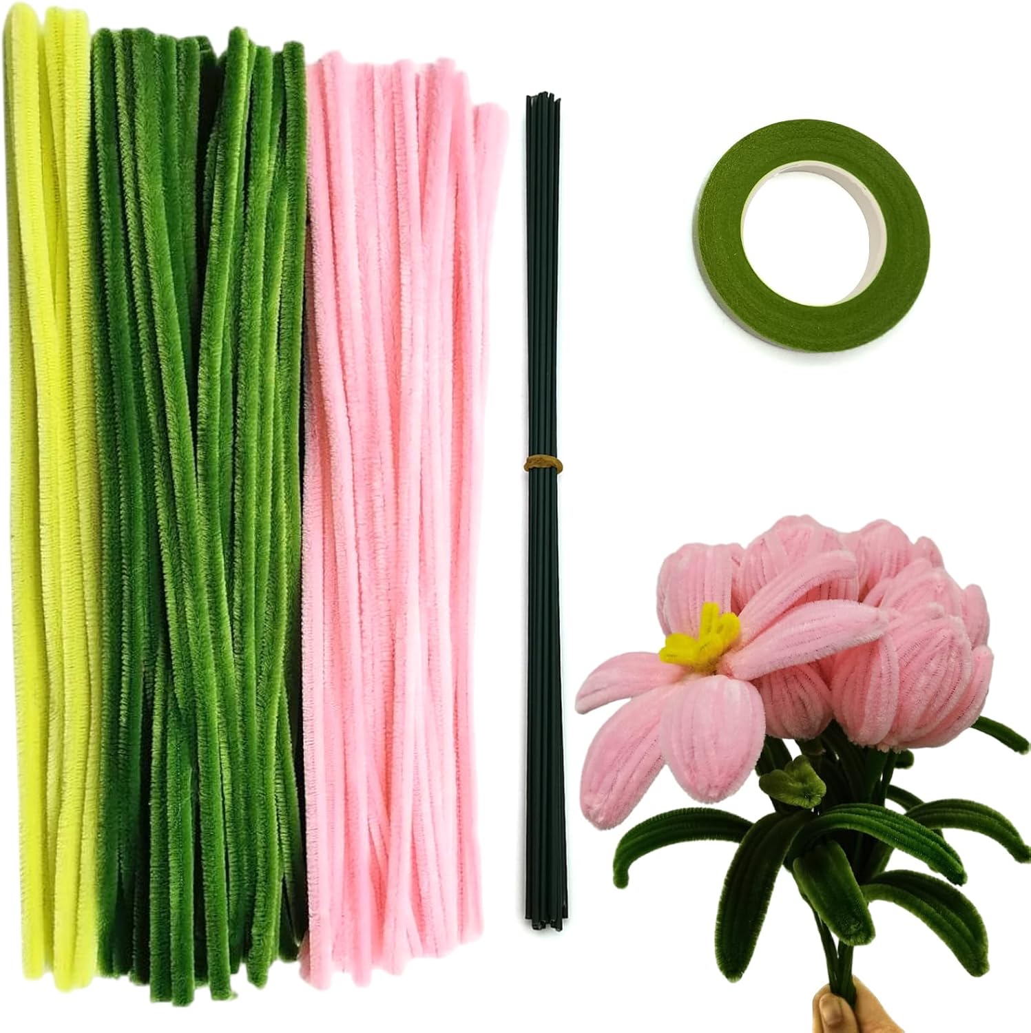 Amazon.com: Swpohrat 210 Pieces Craft Pipe Cleaners Flower Set,Chenille ...