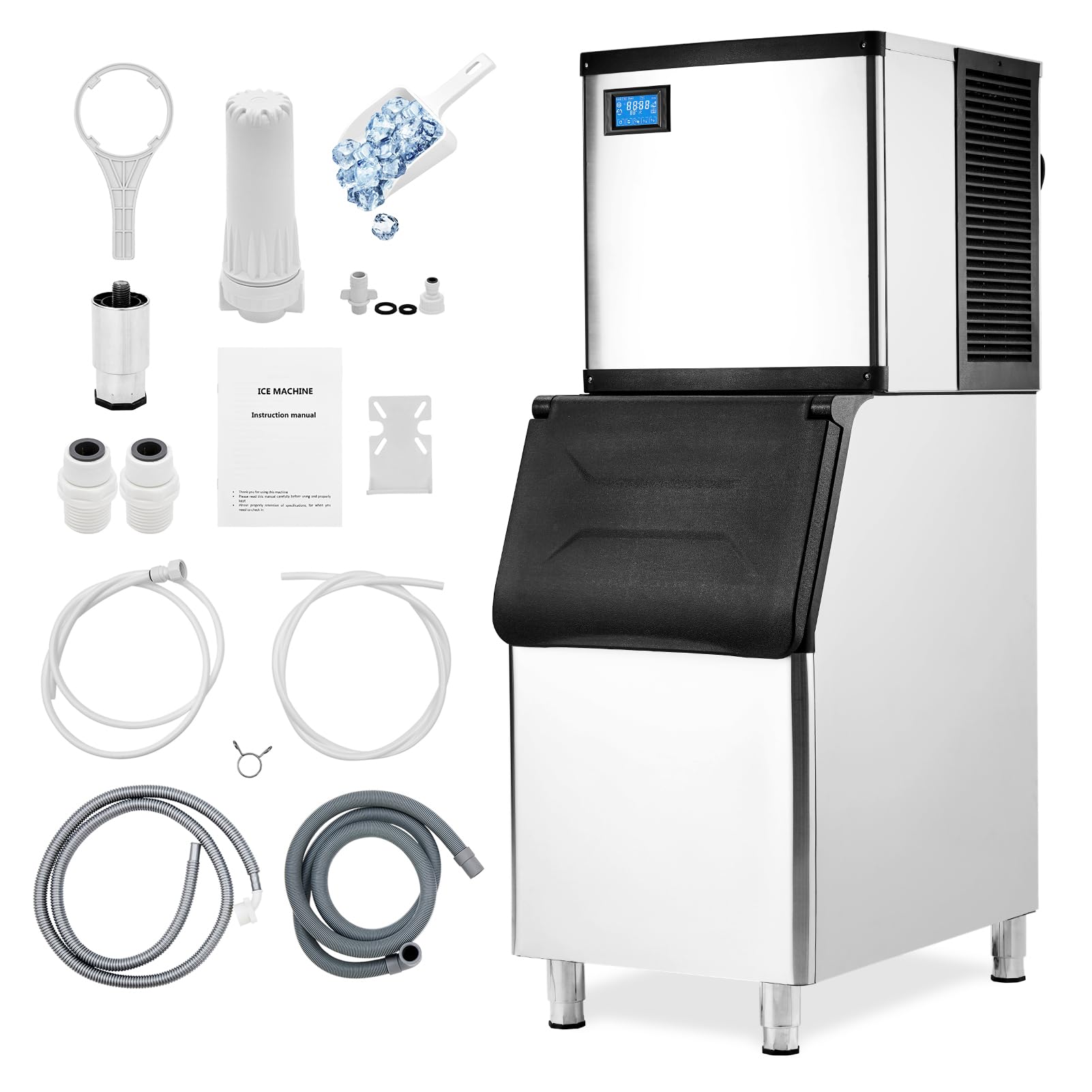 Amazon.com: Commercial Ice Maker Machine,Freestanding Stainless Steel ...