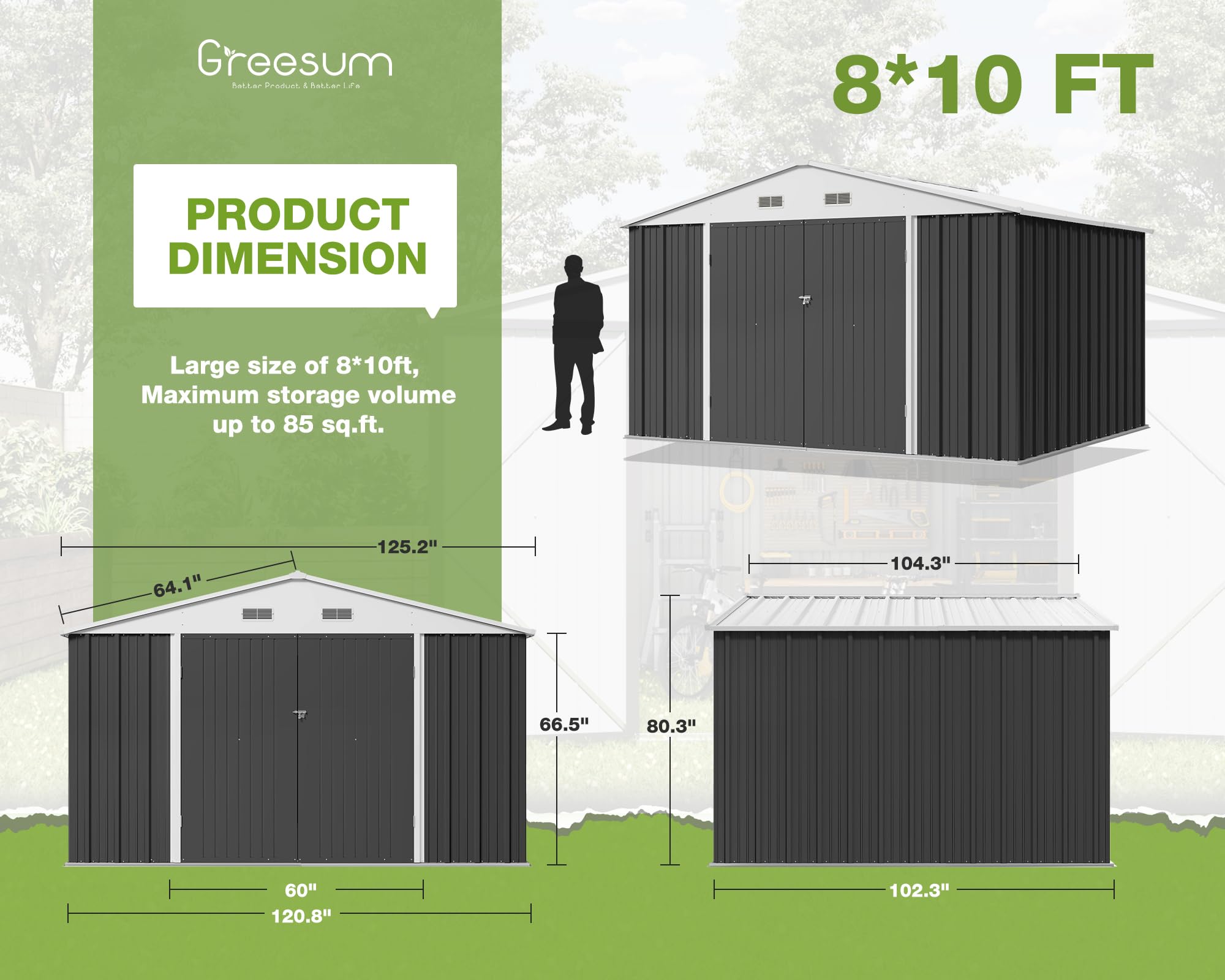 Snapklik.com : Greesum Metal Outdoor Storage Shed 10FT X 8FT, Steel ...