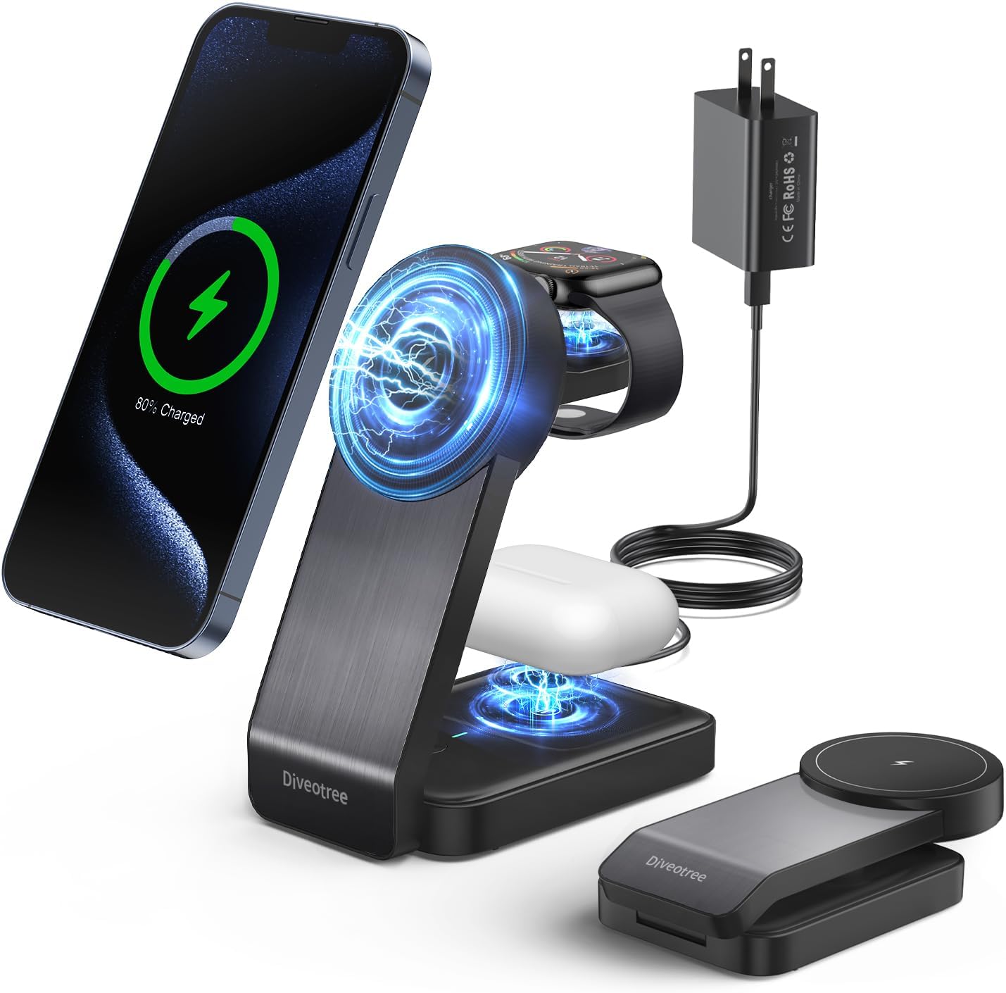 Diveotree Magsafe Charger Stand, Foldable 3 in 1 Magsafe Charger ...