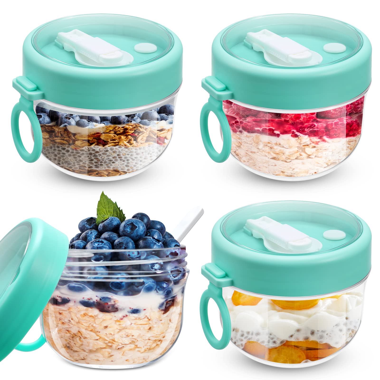 Amazon.com: 4 Pcs Overnight Oats Container with Lids and Spoons, 20 oz ...