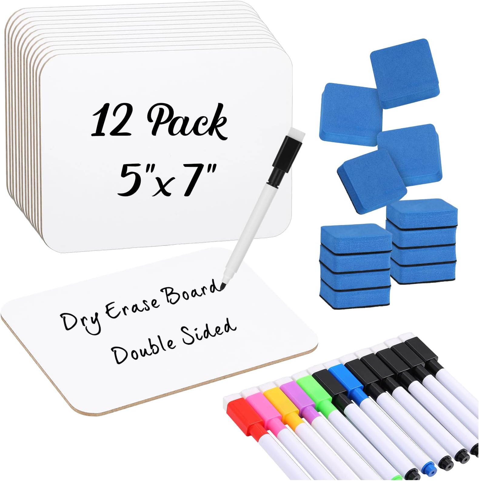 Amazon.com : Affrolling 12 Sets Small Whiteboard Dry Erase Boards 5" x7 ...