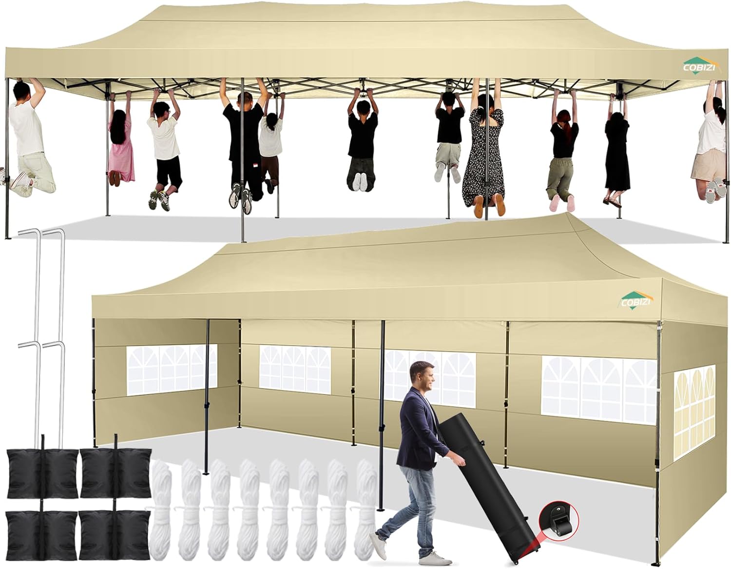 Amazon.com : COBIZI 10x30 Pop up Canopy Tent 10x30 Canopy with 8 ...
