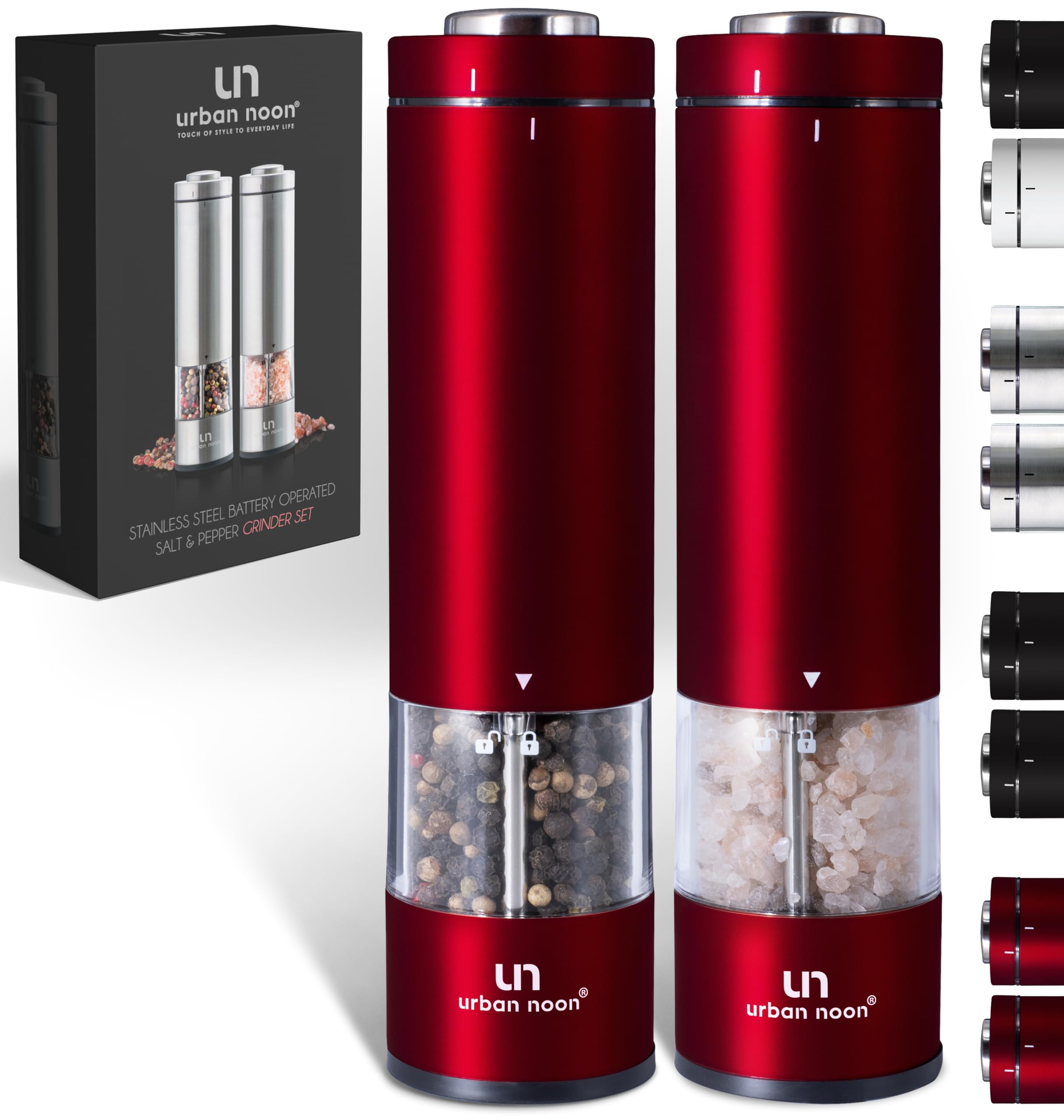 Electric Salt and Pepper Grinder Set - 2 Battery Operated Stainless ...