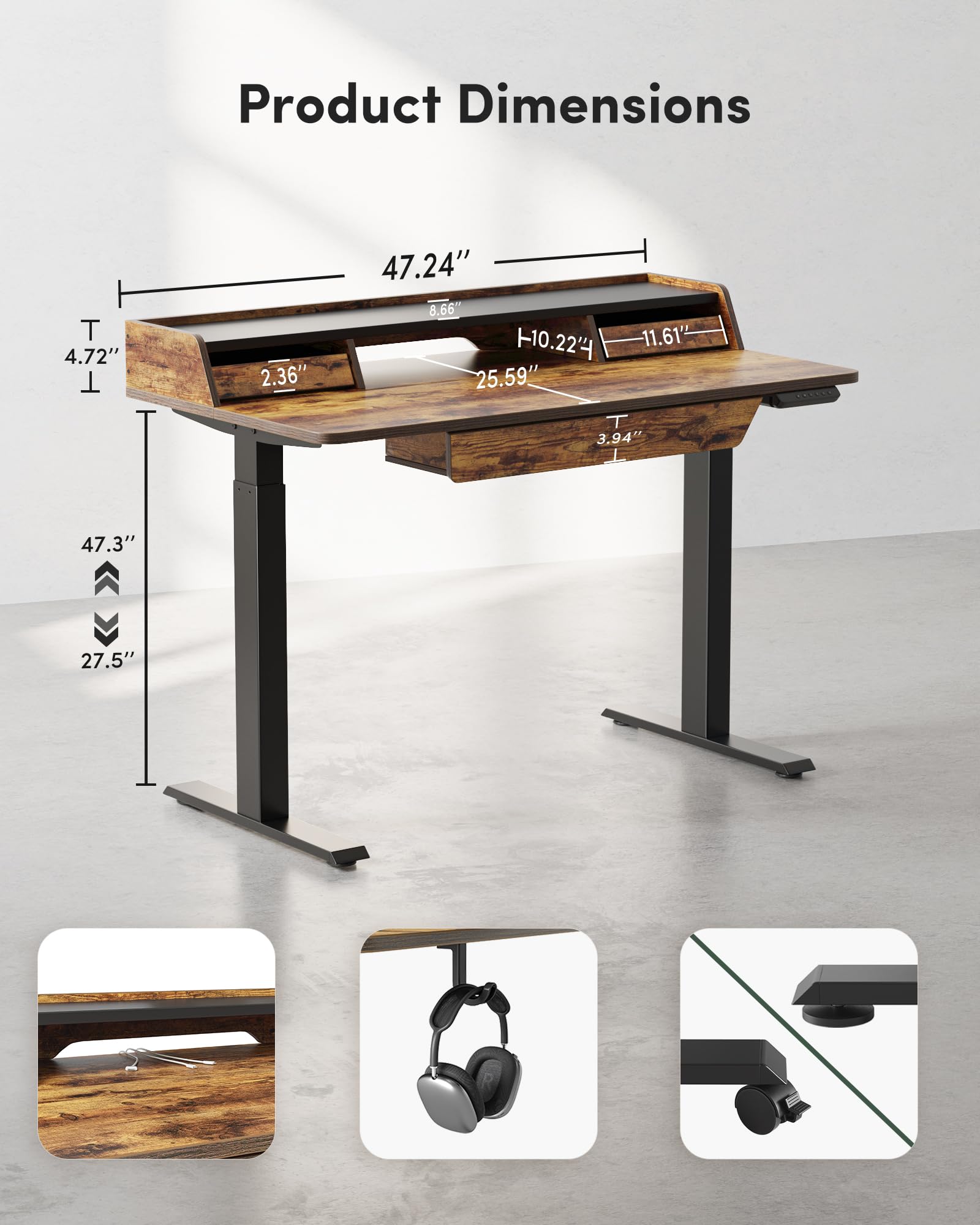 Snapklik.com : BANTI 48 X 24 Inch Electric Standing Desk
