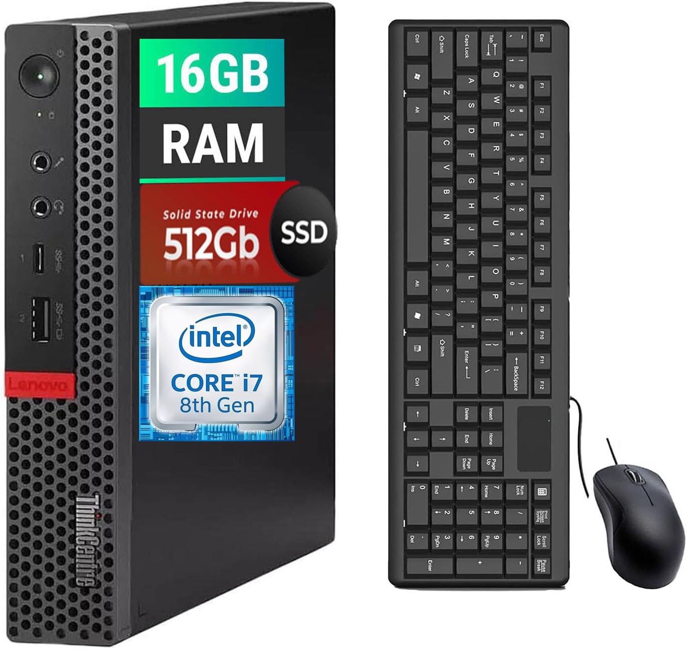 Amazon.com: Lenovo ThinkCentre M920Q Mini Desktop PC w/ 24in FHD ...
