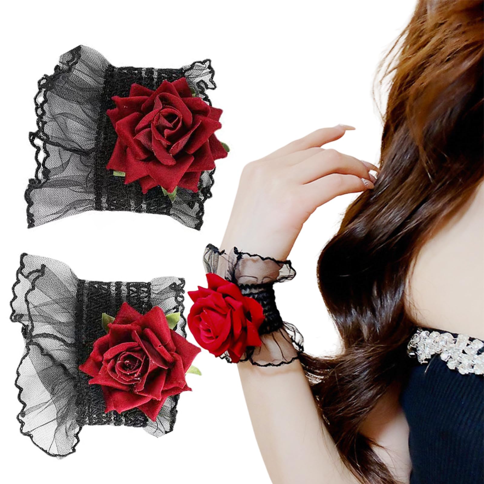 Lolita Top BASEMMAHER Lolita Rose Lace Gloves Gothic Short Hand Sleeve ...