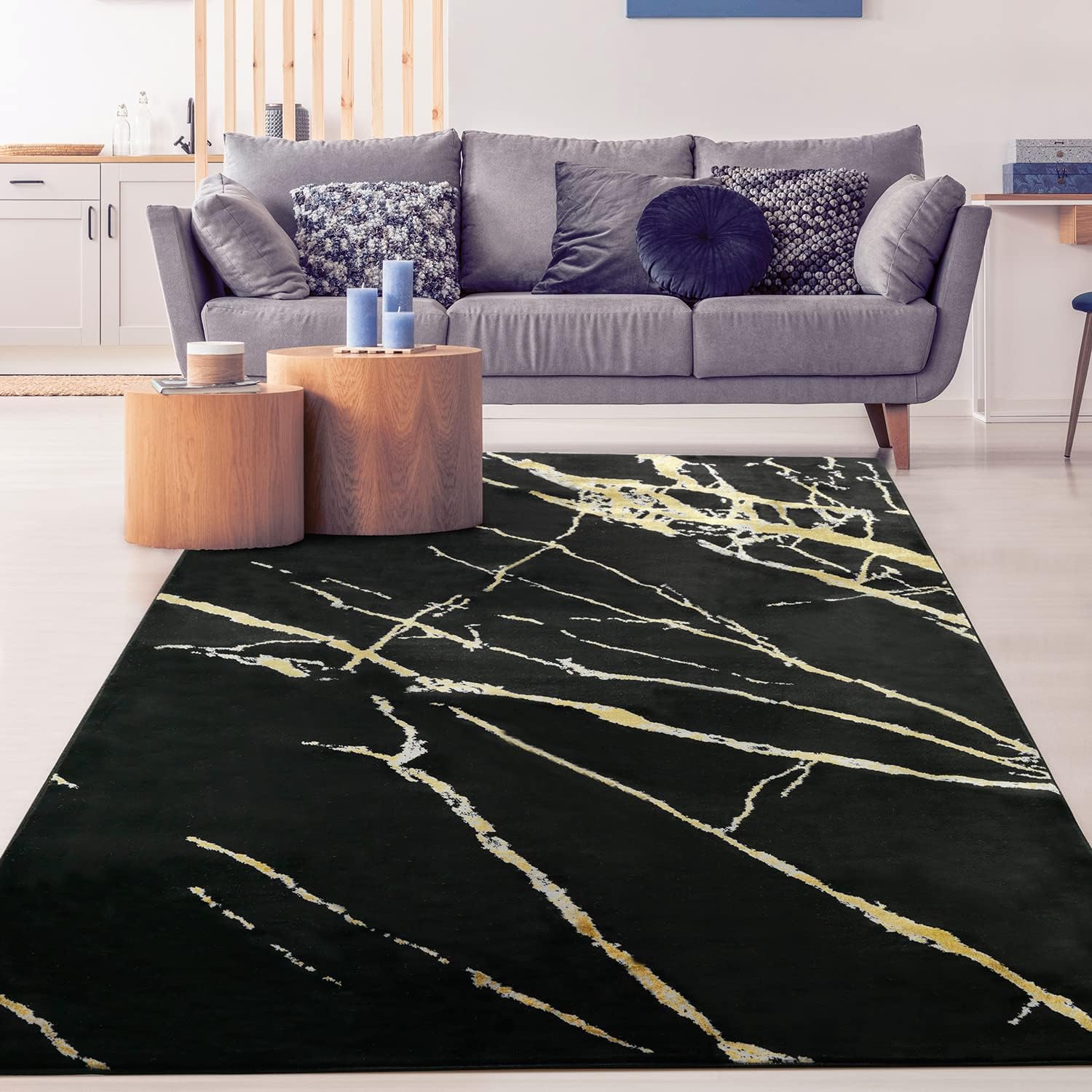 Amazon.com: LUXE WEAVERS Marble Abstract Black 4x5 Area Rug : Home ...