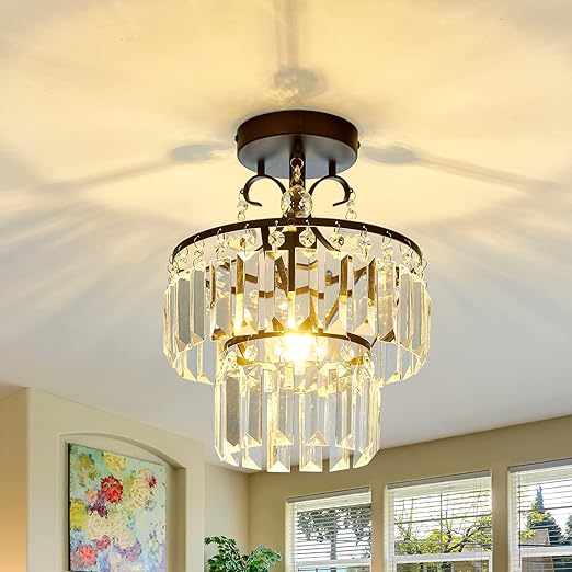 YYJLX Small Crystal Raindrop Mini Chandeliers Semi Flush Mount Ceiling ...