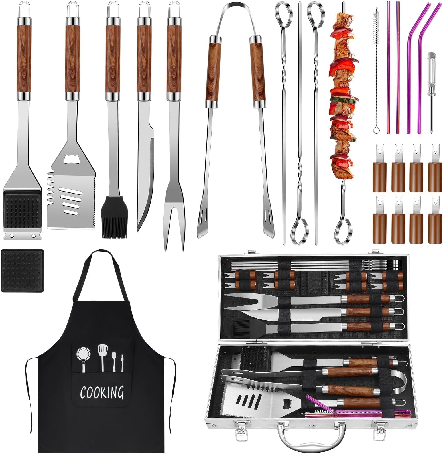 Amazon.com : 27pcs Grill Tool Set for Men, Extra Thick Stainless Steel Grilling Accessories Kit ...