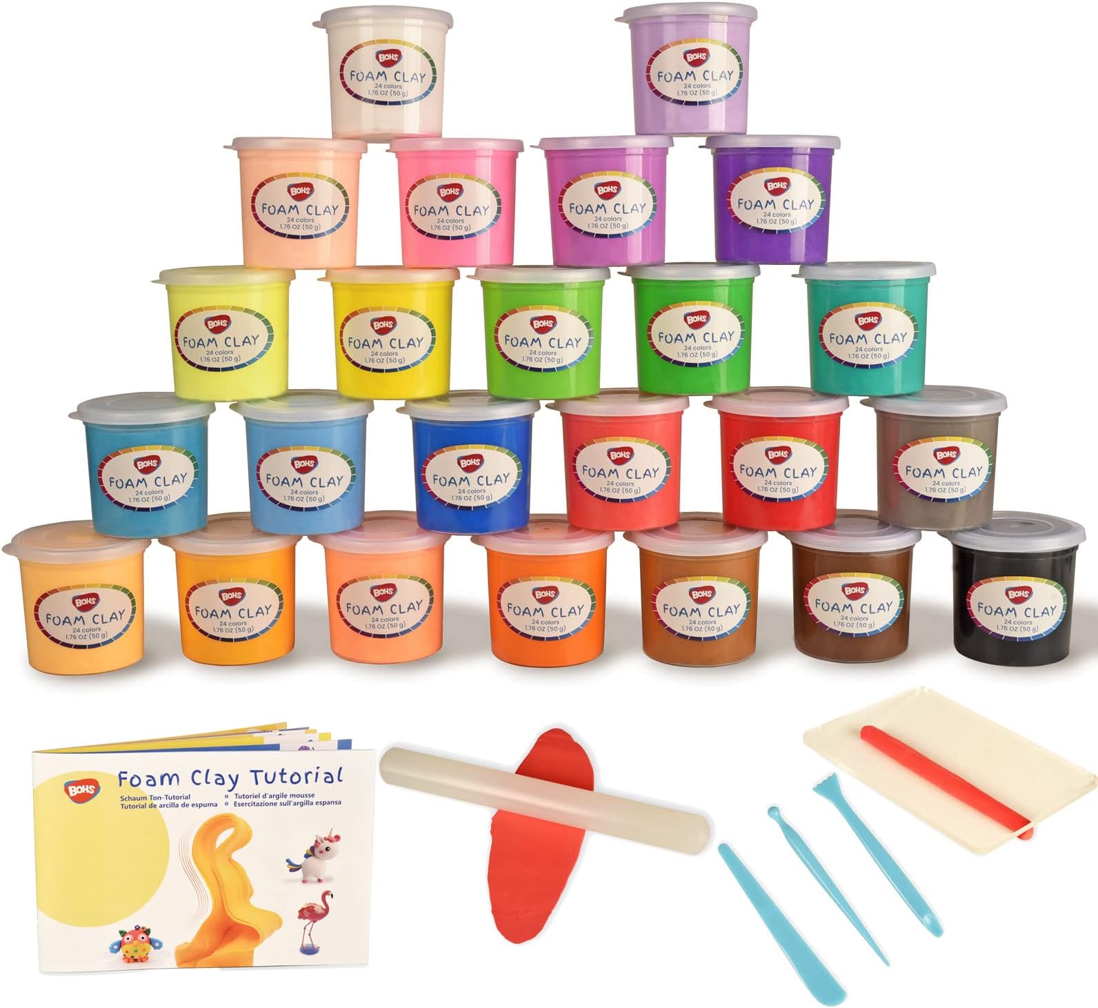 Amazon.com: BOHS Bucket White Modeling Foam Clay + 24 Colors Tools Clay ...